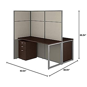 Bush Business Furniture Easy Office 2 Person Cubicle Desk with File Cabinets and 66H Panels, 60Wx60H, Mocha Cherry