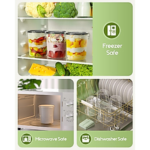 Canfanni Overnight Oats Container with Lids, 4 Pack 13oz Overnight Oats Jars, Plastic Mason Jars, BPA Free, Portable, Leak Proof Oatmeal Containers for Yogurt, Soup, Cereal, Milk and Salad