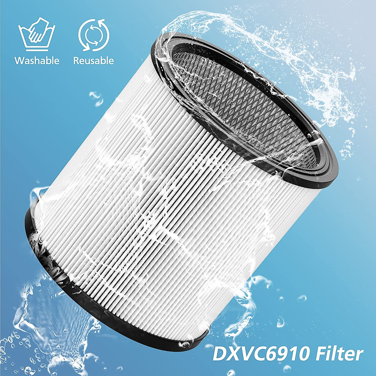 DXVC6910 Cartridge Filter Replacement for DEWALT Wet/Dry Vac Vacuum Cleaner 6-16 Gallon Filter Compatible with DeWalt DXV06P DXV09P DXV10P DXV10PL DXV10SA DXV12P DXV14P DXV16P 2 Pack