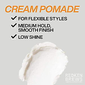 Redken Brews Cream Pomade For Men, Medium Hold, Natural Finish 3.4 Ounce