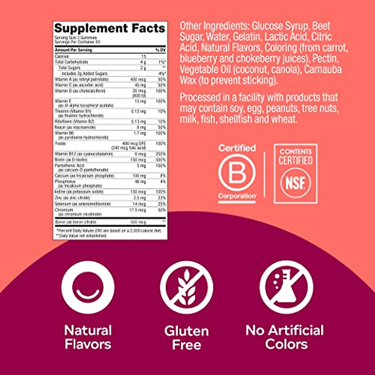 OLLY Women's Multivitamin Gummy, Vitamins A, D, C, E, Biotin, Folic Acid, Berry Flavor, 60-Day Supply - 120 Count