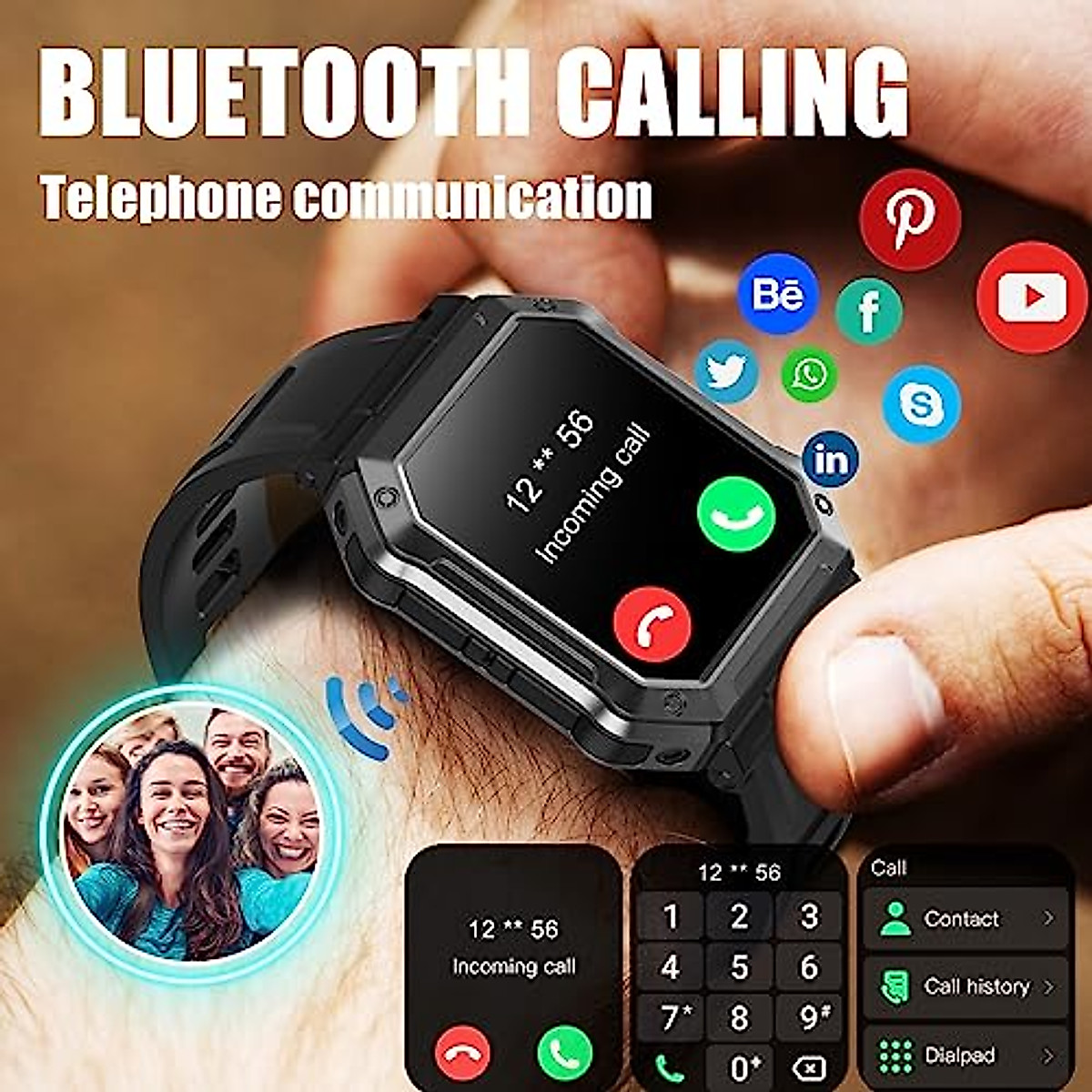 Jireausty Military Smart Watches for Men - 1.91" Smart Watch with Bluetooth Call IP68 Waterproof Smart Watches with Heart Rate Sleep Monitor for Android and iPhone