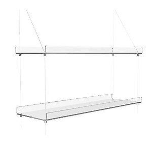 KUNZITE Hanging Shelves Transparent Wall Floating Shelves Organizer Displays Storage Rack Home Decor for Windows or Living Room Bedroom Bathroom Kitchen (2 Shelves, 20"x6"x34")