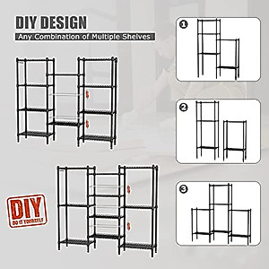 JEROAL 4 Tier Wire Shelving Unit, Adjustable Height Storage Shelf Display Rack with 4 S-Shaped Hooks, 21.25" D×11.4" W×46.45" H Standing Heavy Duty Metal Shelving for Laundry Bathroom Kitchen