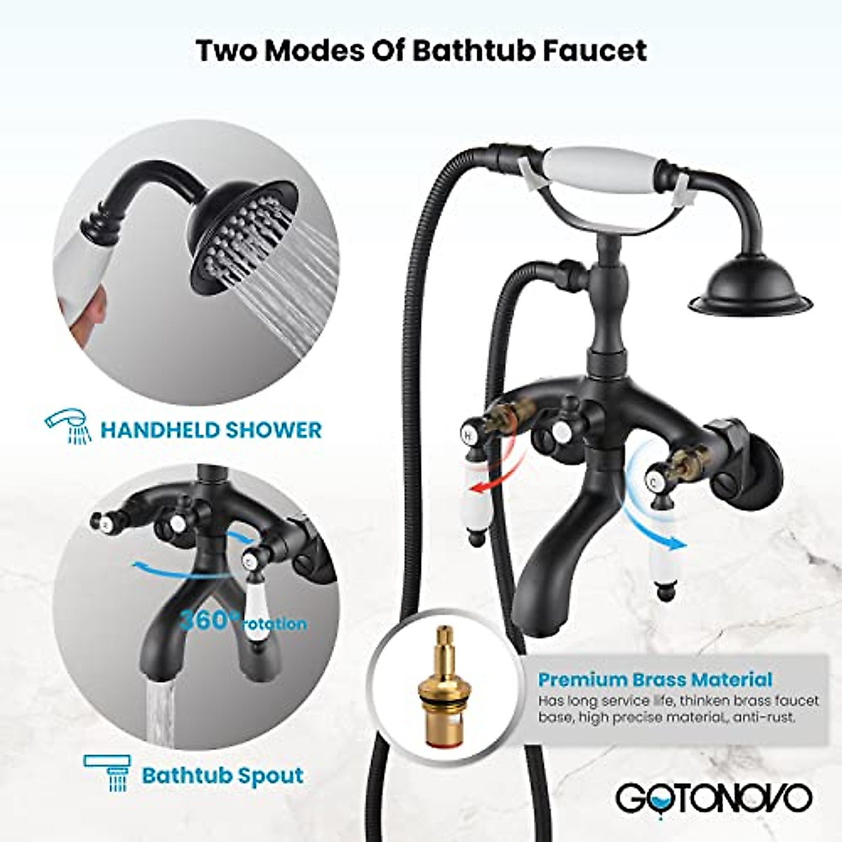 Clawfoot Tub Bathtub Matte Black Shower Faucet with Hand Shower Sprayer Wall Mount Bronze Ceramics 2 Double Handle Shower Faucet System Telephone Shape