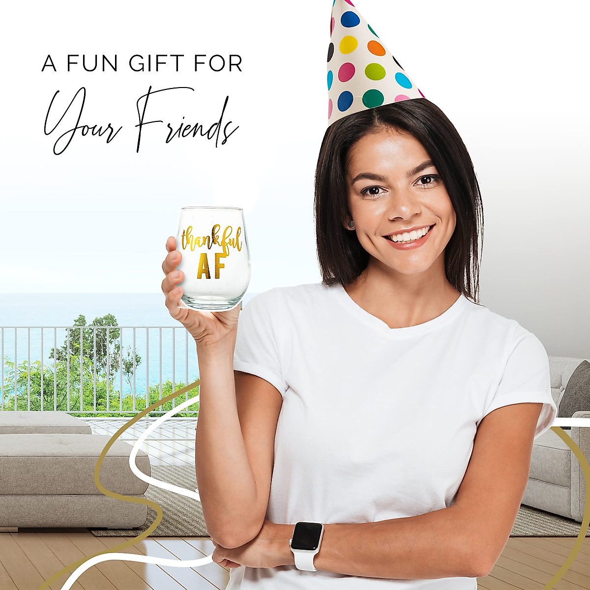 Thanksgiving Thankful AF Stemless Wine Glass, 22oz Friendsgiving Wine Glasses, Thanksgiving Wine Glass - Perfect Friendsgiving Gift, Turkey Wine Glass, Fall Wine Glass (Thankful AF)