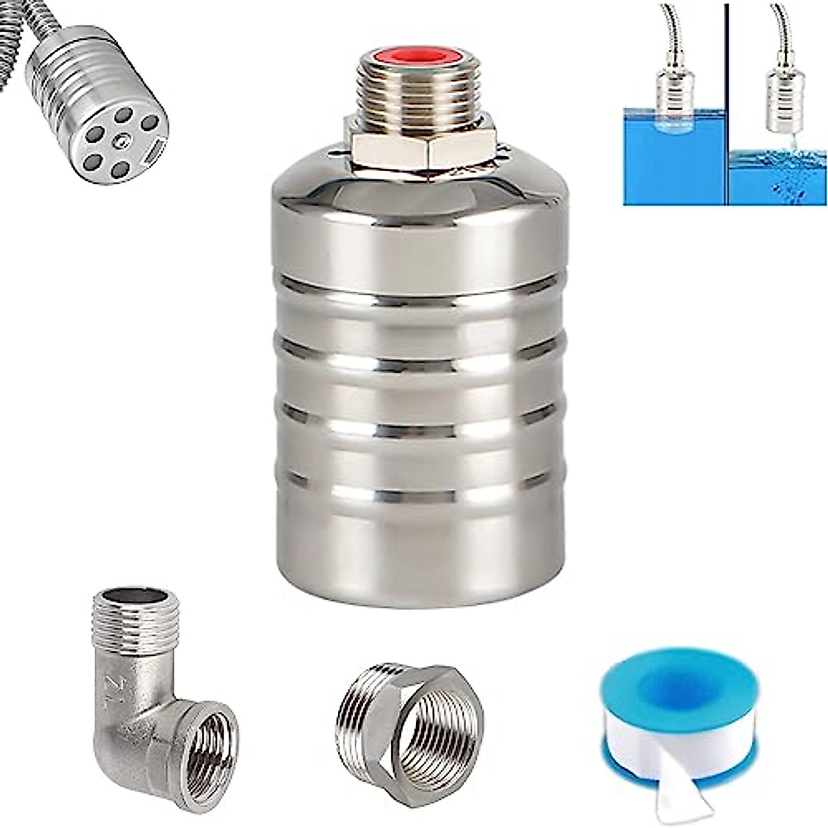 Automatic Water Level Control Valve Float Valve, 1/2" 3/4'' Auto Fill Shut off Water Tank Float Ball Valve, 304 Stainless Steel Float Valve for Water Tank (1/2''Male Thread)