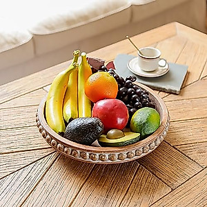 NIKKY HOME 12 Inch Turntable Lazy Susan Organizer for Cabinet Pantry Kitchen Countertop Refrigerator Cupboard, Wood Beaded Decorative Serving Tray Spice Organizer, Distressed White