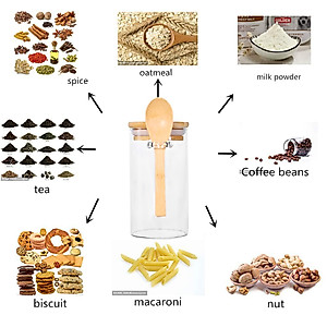 LEAVES AND TREES Y Set of 8 Glass Jars with Bamboo Lids and Spoons, 10 OZ Airtight Small Glass Tea Containers for Loose Tea, Coffee and Sugar Glass Container for Yogurt Jars with Lids