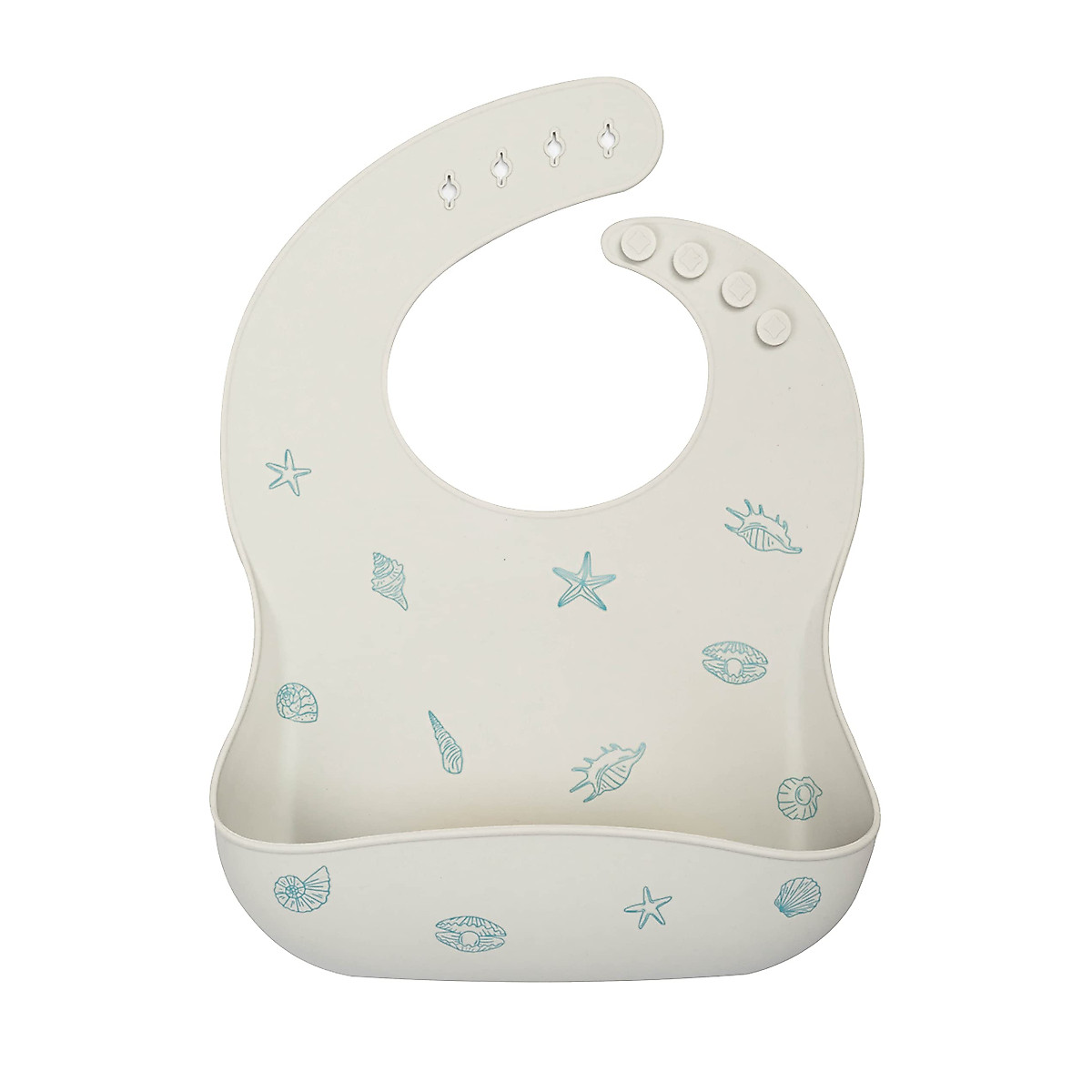 Mia Li Silicone Bibs – 3pcs Waterproof Silicone Bib Set – Silicone Baby Bibs for Girls and Boys - Baby Bib Pocket with Adjustable Closure – Non-Messy Toddler Bib (Seashells - Cloud, Sage & Stone)