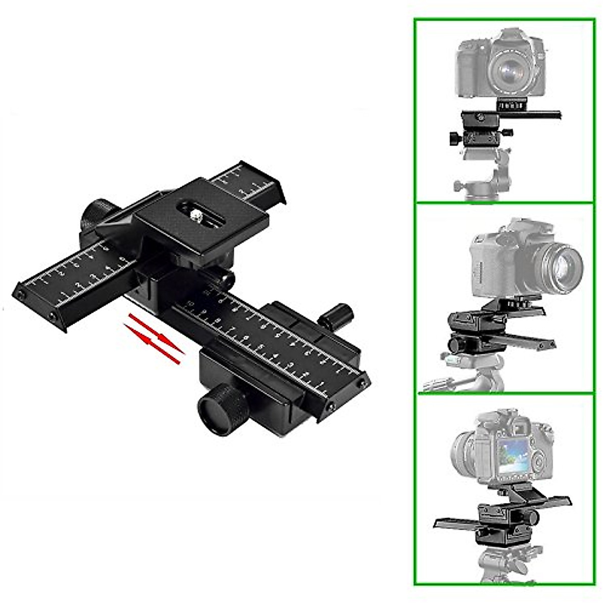 SHOOT Aluminum Pro 4-Way Macro Focusing Rail Slider /Close-up Shooting Photography for Canon Nikon Sony Pentax Olympus Samsung Other Digital SLR Camera and DC with 1/4" Screw Hole