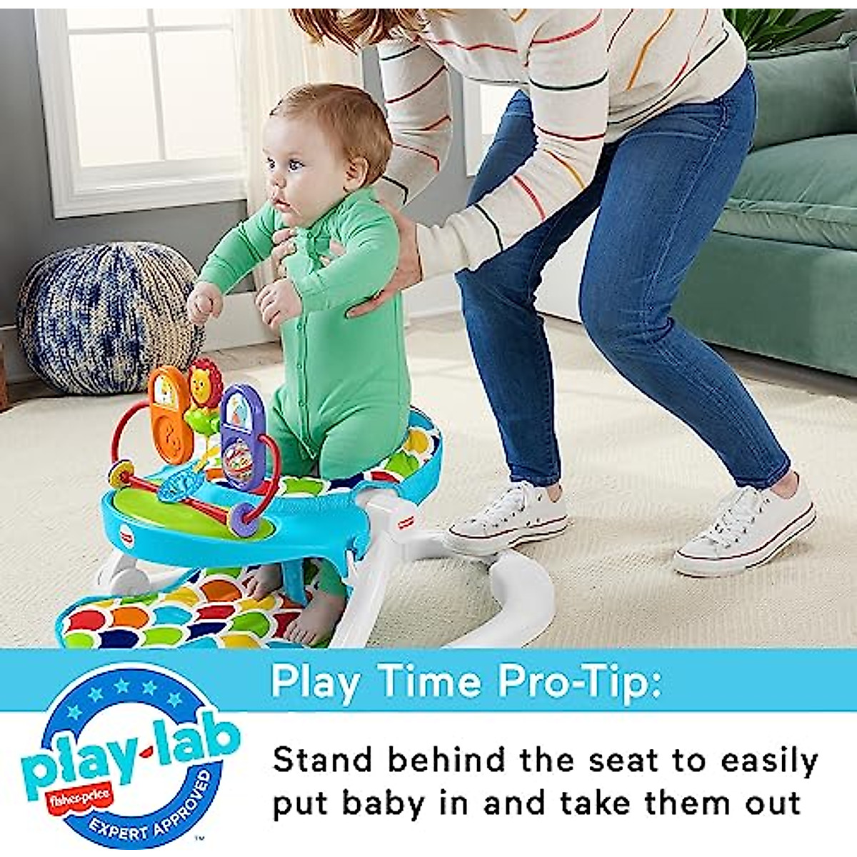 Fisher-Price Baby Portable Baby Chair,Deluxe Sit-Me-Up Floor Seat with Removable Toys and Snack Tray,Happy Hills