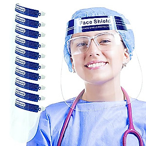 PANOPTX 10 Pack Plastic Clear Face Shield Anti Fog Protective Face Shield Mask Safety Face Shields for Daily Use