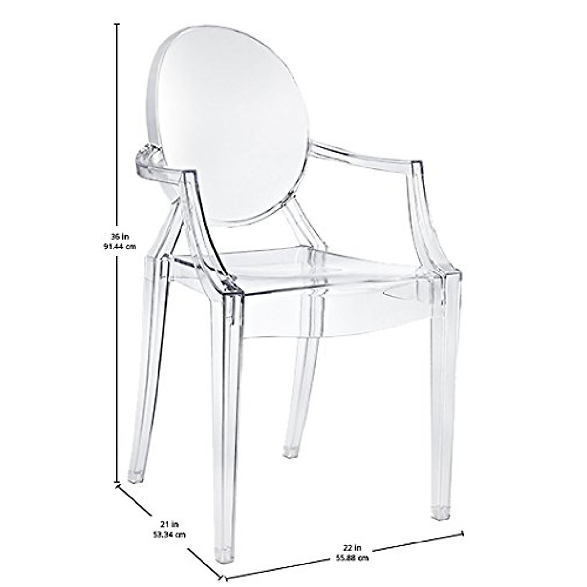 Modway Casper Modern Acrylic Stacking Kitchen and Dining Room Arm Chair in Clear - Fully Assembled