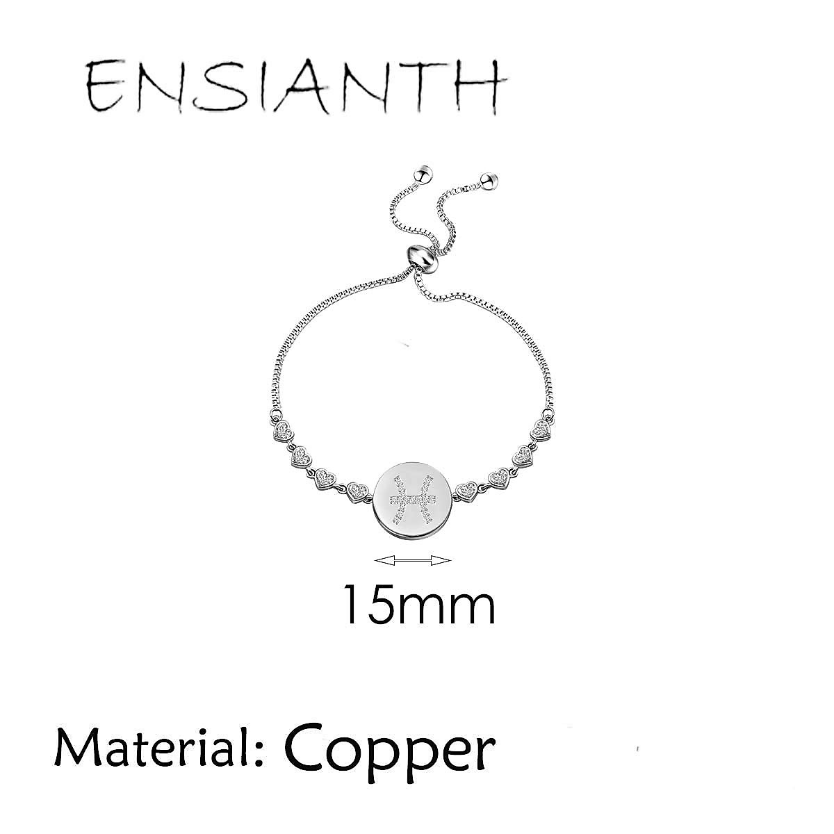 ENSIANTH Sliver Zodiac Sign Adjustable Bracelet Birthday Gift for Women (BR-Pisces S)