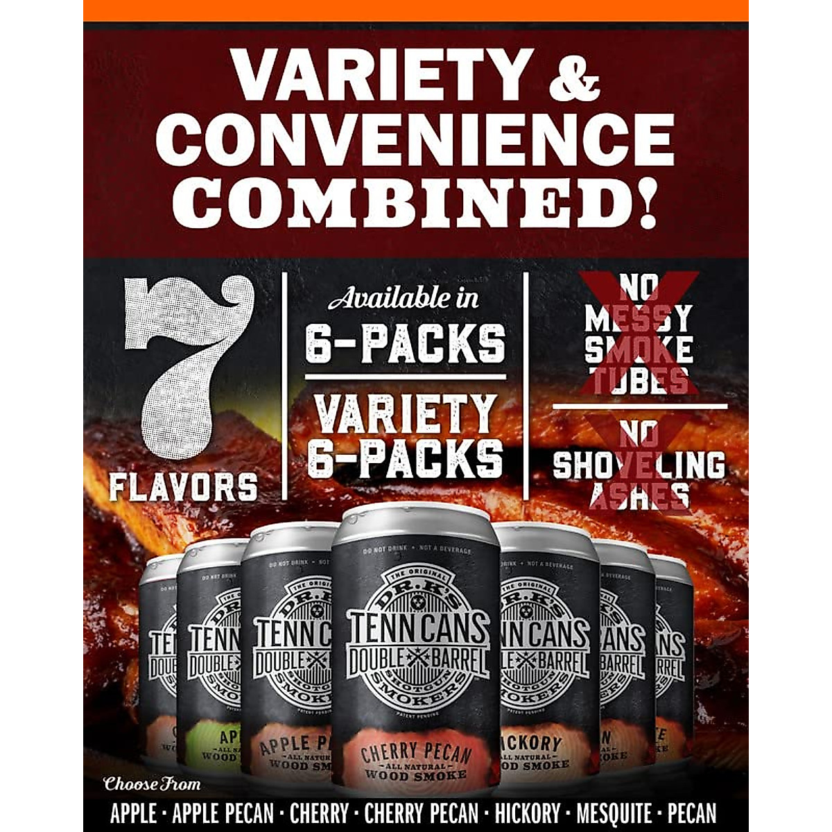 Dr. K's Tenn Cans 6 Pack - Convenient, No Mess Smoke Tube Grilling Gifts for Men | Premium Mesquite Pellets in an Easy to Use Can | Championship Flavor & Smoke Every Time, Up to 1hr Smoke Per Can