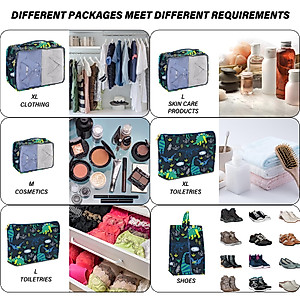 BHAHB Packing Cubes for Kids 7 Set Travel Luggage Organizers for Suitcase Travel Accessories with Shoe Bag for Women Girls Cute Aesthetic Art-Green Dinosaur