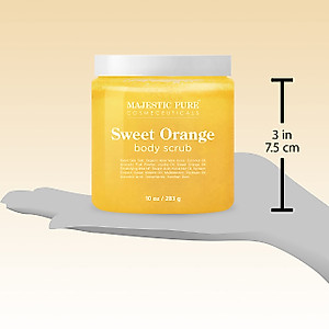 Majestic Pure Sweet Orange Body Scrub for All Natural Skin Care - Exfoliating Multi Purpose Body and Facial Scrub Moisturizes and Nourishes Face and Skin - 10 oz - Great Gift for Her