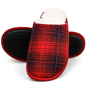 riemot Men's Women's Furry Warm Slippers, Memory Foam Slippers Comfortable Closed Toe House Slippers Shoes Anti slip Sandals Lightweight Winter Indooor Slippers Black Red EU 44-45
