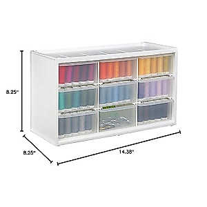 ArtBin 6809PC Store In Drawer Cabinet Sewing & Craft Organization, Plastic Storage Unit with 9 Drawers, White with Clear Drawers