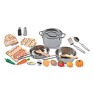 JOYIN Kid Play Kitchen, Pretend Daycare Toy Sets, Kids Cooking Supplies with Stainless Steel Cookware Pots and Pans Set, Cooking Utensils, Apron&Chef Hat and Grocery Play Food Sets, Toddler Gifts