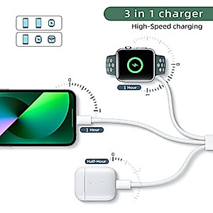 3 in 1 Watch and Phone Charger Cables, 4FT USB Multi Fast Charging Cord Compatible with Apple iPhone 14/13/12/11/Pro/Max/XR/XS/XS Max/X, iWatch Series 8/7/6/SE/5/4/3/2/1, Airpods and iPad Series