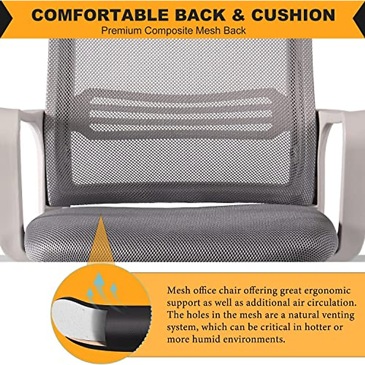 Office Desk Chair, Mesh Home Office Computer Task Chairs, Ergonomic Swiveling Rolling Desk Chair, Grey