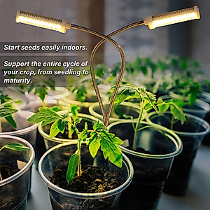 Brite Labs LED Grow Lights for Indoor Plants & Seedlings, Dual Head Plant Growing Lamps with 100 Full Spectrum Bulbs, Auto On Off Timer, Adjustable Gooseneck Arms, Desk Clip On, Dimmable Switch Modes