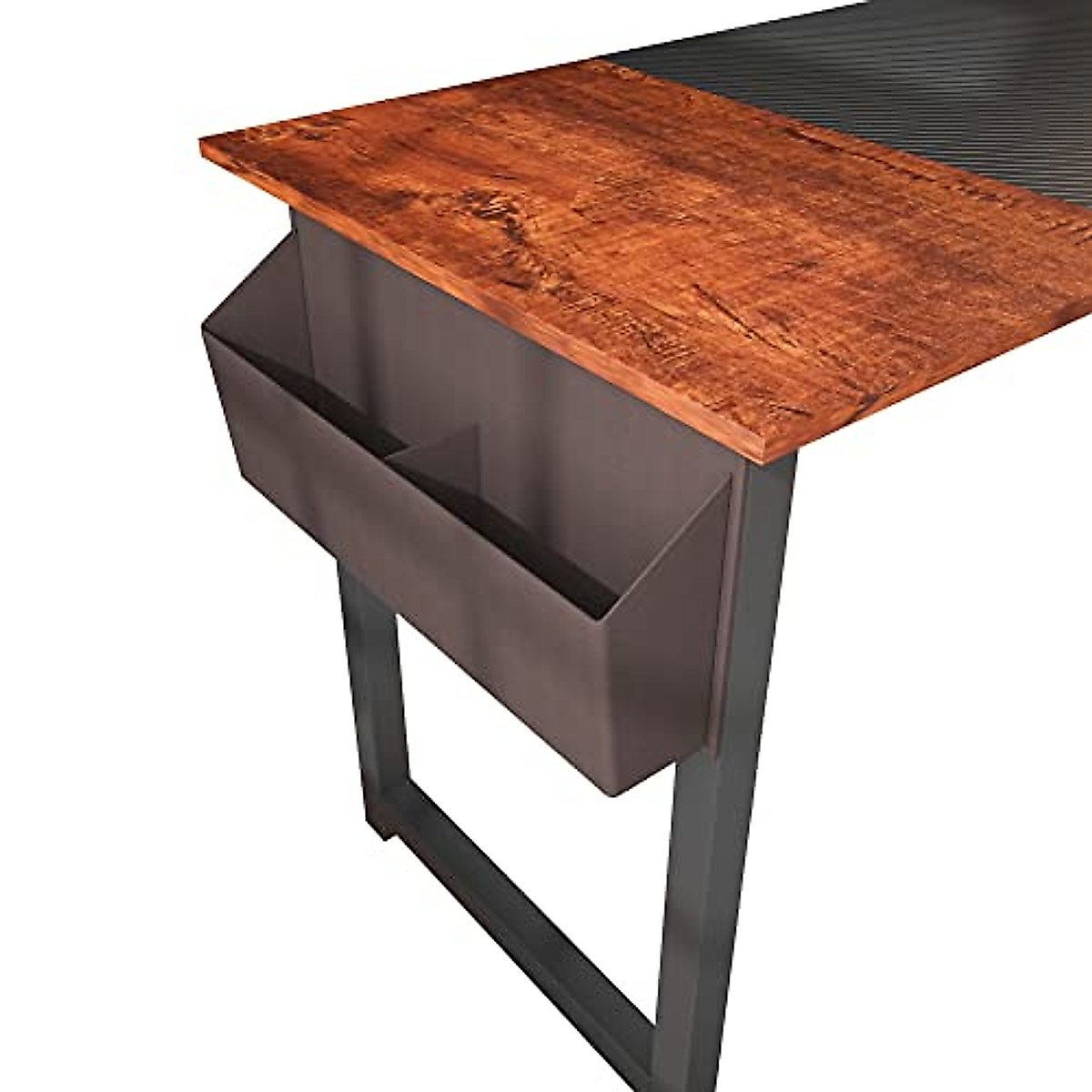 Decoholic 63 Inch Home Office Computer Two-Color Panel Desk with Storage Bag and Hook, Black, Sandalwood Color, Industrial Modern Laptop Desk