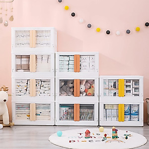 HANAMYA Folding and Stackable Container with Doors and Handles | Storage Container | Storage Organizer | Storage Totes | Trunk Organizer, 72 Liter, Set of 2, White&Cream Handle