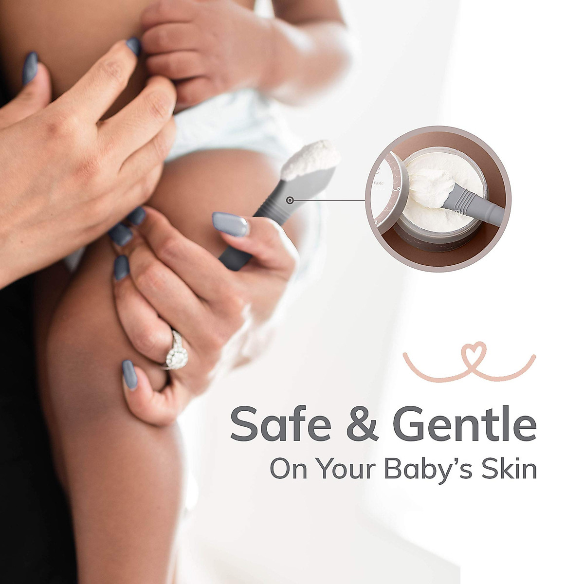 CURASALVE - Diaper Cream Spatula, 2 Pack Baby Diaper Cream Applicator, Soft Flexible Silicone Brush, Grey