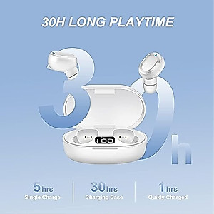 Wireless Earbuds, Bluetooth 5.3 Headphones 30H Playtime Wireless Charging Case & LED Power Display Deep Bass IPX7 Waterproof Earphones Microphone Stereo Headset for Sports/Workout/Gym(White)