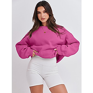 ANRABESS Women's Sweatshirts Hoodies Crewneck Oversized Fleece Pullover Sweaters Cute Top Y2K Teen Girls Preppy Clothes 2024 Hot Pink Large