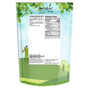 Food to Live Jasmine Brown Rice, 6 Pounds — Whole-Grain and Long-Grain Thai Rice, Vegan, Kosher, Bulk. Higher in Fiber than White Jasmine Rice. Great as Side Dish