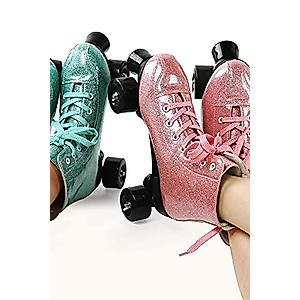 Roller Skates for Men, Women,Shiny Light Up Roller Skates for Beginner,Outdoor and Indoor Four Wheels High-Top Roller Skates (Black Crystal,Flash Wheel,37)