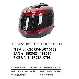 Cuckoo IH Pressure Cooker CRP-HWS1010S - 10 Cups, (Black+Vivid Wine)