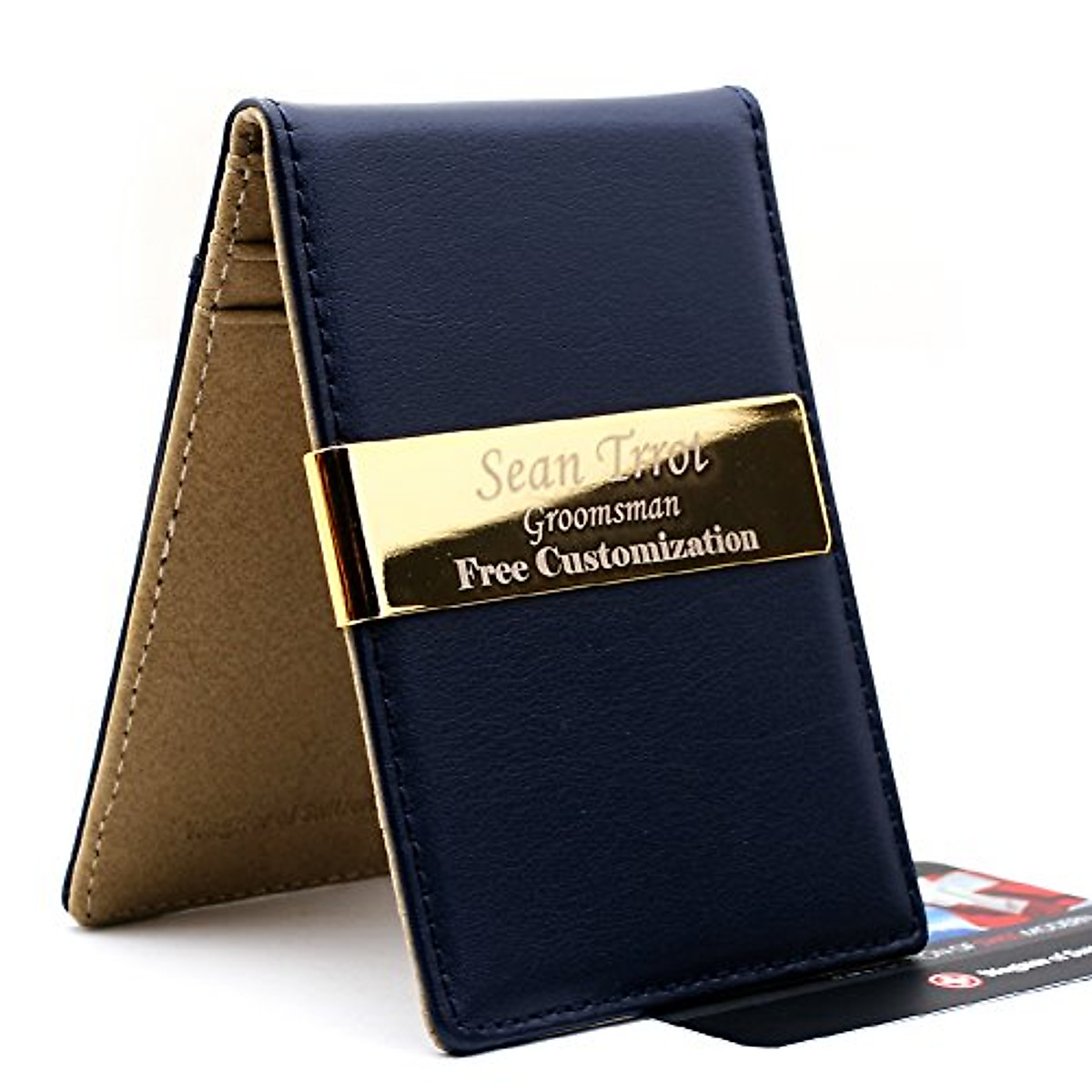 Sotania Free engraving - 24K Gold, Mens Leather Money Clips, Roller Ballpen, Ballpoint pen, Ball pen, Groomsmen Gift,Three Lines Each 20 Characters, Free Customization (NAVI)