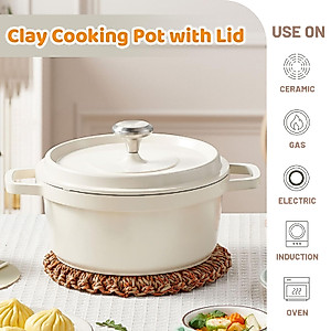 Enamel Dutch Oven with Lid, 4.3 Quarts Non-Stick Ceramic Saucepan Cooking Pot, Soup Pot with Dual Handles, Cookware for Cooking, Baking, Cold Storage and Serving, Oven Safe up to 536° F (White)