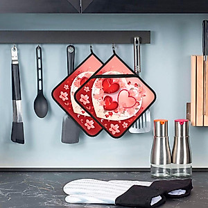 Mother's Day with Red Hearts Pot Holders Sets 2-Piece Set Washable Decorative Kitchen Gift for Cooking Baking BBQ