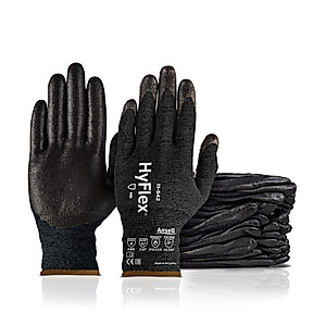 HyFlex 11-542 Cut/Heat-Resistant Kevlar Mechanical Work Gloves w/Nitrile Palm for Machinery, EMS, Automotive - Size 9, Black (12 Pairs)