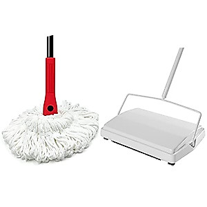 JEHONN Carpet Floor Sweeper with Horsehair, Self Wringing Mop with 2 Washable Heads