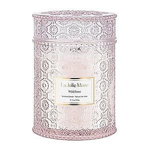 LA JOLIE MUSE Candle Gift for Women, Rose Scented Candle, Wood Wicked Glass Jar Candles for Home Scented, Large Candle, Long Burning Time, 19.4 oz
