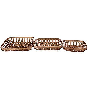 Set of 3 Brown Square Lattice Tobacco Table Top Baskets
