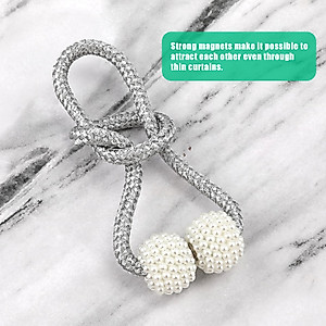 8pcs Magnetic Curtain Ties, Pearl Curtain Ties Decorative Rope Curtain Holder Holdbacks for Drapes Modern Curtain Holdbacks for Home Office Hotel Window Decorative(Grey)