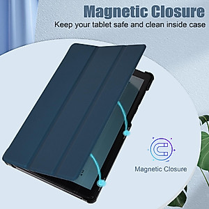 DMLuna Slim Tri-Fold Stand Hard Back Shell Premium PU Leather Cover for TCL Tab 8 SE, 8 Plus & 8 2024, Navy Blue
