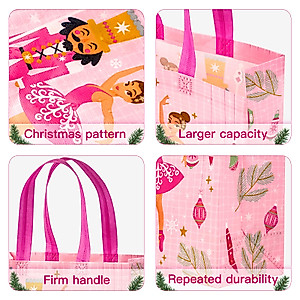 LeZakaa 12PCS Bags with Handles, Pink Recycled Bags, Treat Bags, Multifunctional Non-Woven Christmas Bags for Child, Kids - Cartoon Pattern, 10.5' x 5'x 10.5'