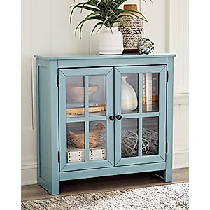 Signature Design by Ashley Nalinwood Modern Accent Cabinet with Lattice Doors, Teal Blue