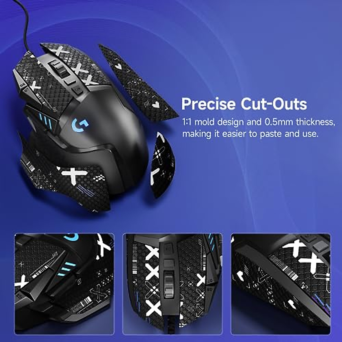 JINGDU Anti Slip Grip Tape and Mouse Feet Set for Logitech G502, Gaming Mouse Skin with Anti Sweat Grip, Black