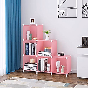 HOMIDEC 6-Cube Storage Shelf, Storage Bookcase Bookshelf with Metal Hammer, Storage Cubes Organizer Cabinet for Kids, Closet, Bedroom, Bathroom, (11.8x11.8x11.8 inch), Light Pink