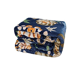 Fall Decor Throw Blanket: Soft Orange White Pumpkins Leaves and Berries on Slate Blue Background for Living Room Couch Bed Chair or Dorm